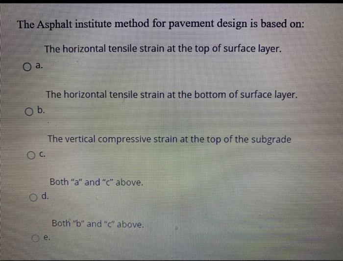 Solved The Asphalt institute method for pavement design is | Chegg.com