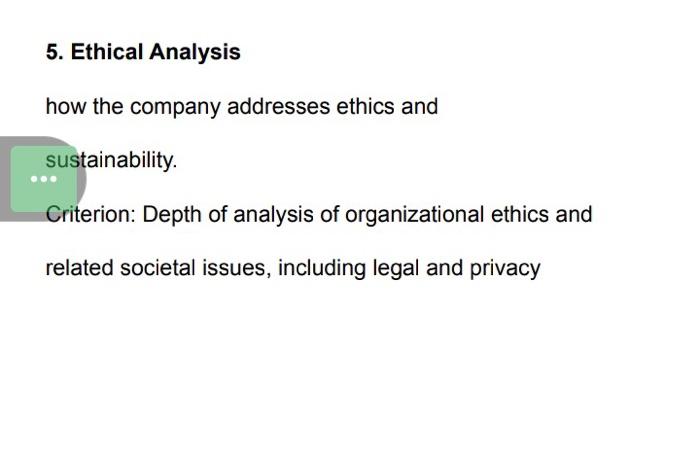 Solved 5. Ethical Analysis how the company addresses ethics | Chegg.com