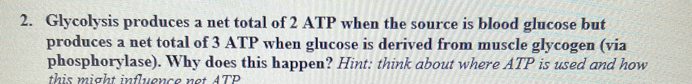 Solved Glycolysis produces a net total of 2 ﻿ATP when the | Chegg.com