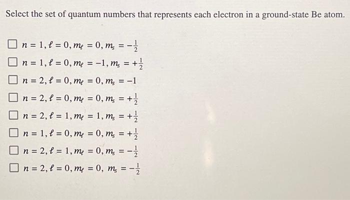 Solved Select the set of quantum numbers that represents | Chegg.com