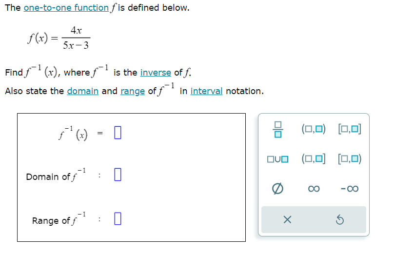 Solved The one-to-one function f ﻿is defined | Chegg.com