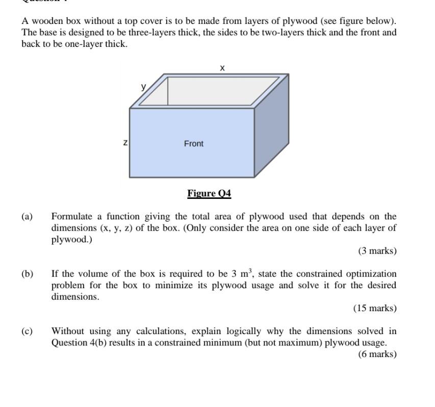 Solved A wooden box without a top cover is to be made from | Chegg.com