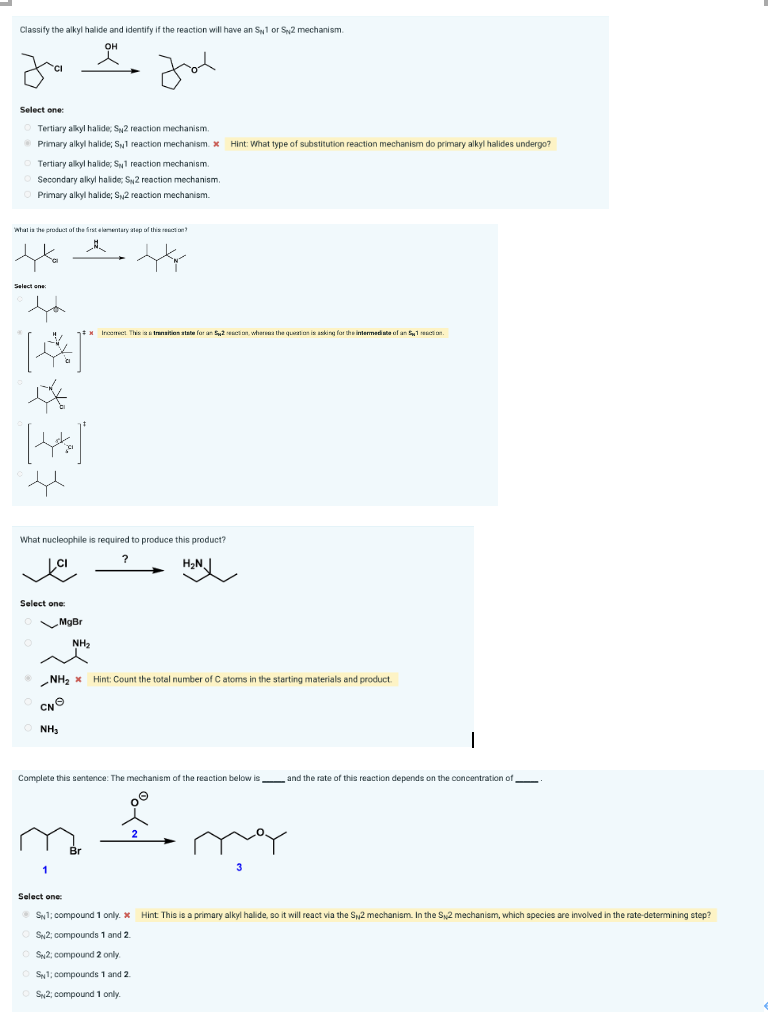 Solved Select one:Tertiary alkyl halide, SN2 ﻿reaction | Chegg.com