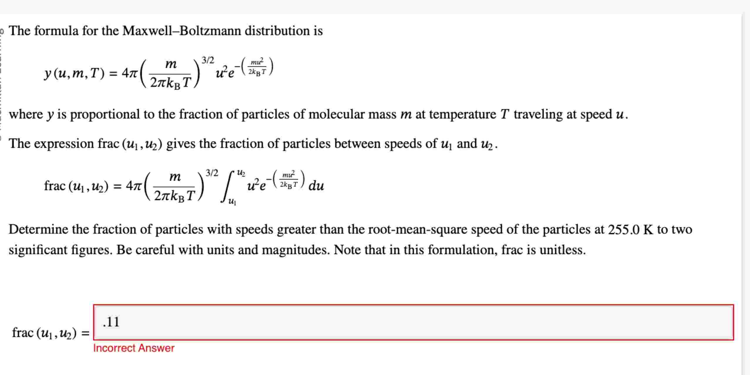 Solved The formula for the Maxwell-Boltzmann distribution | Chegg.com