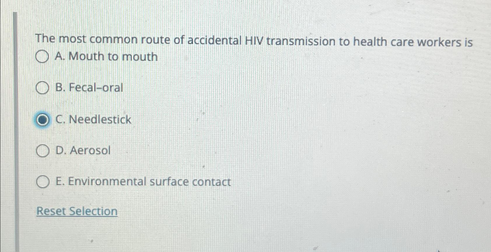 Solved The most common route of accidental HIV transmission | Chegg.com