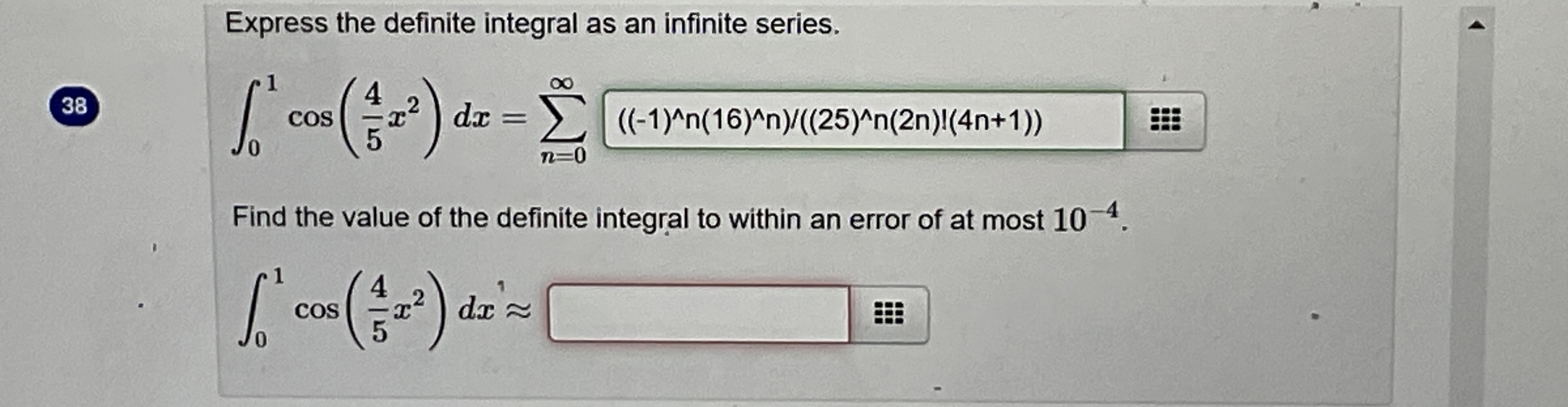 Solved Express the definite integral as an infinite | Chegg.com
