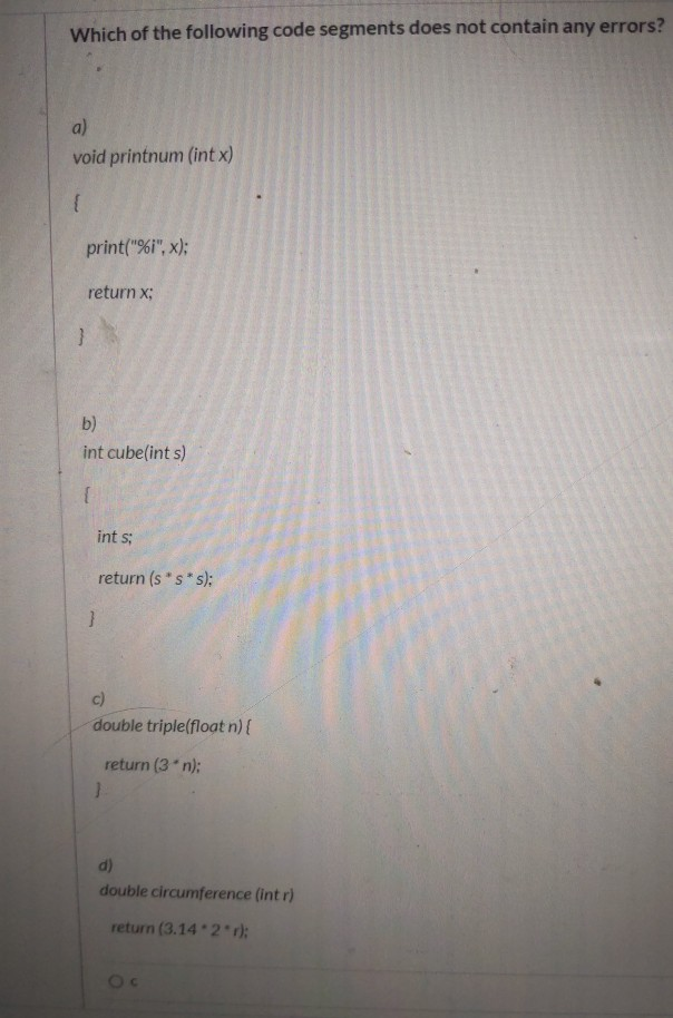 Solved Which of the following code segments does not contain | Chegg.com