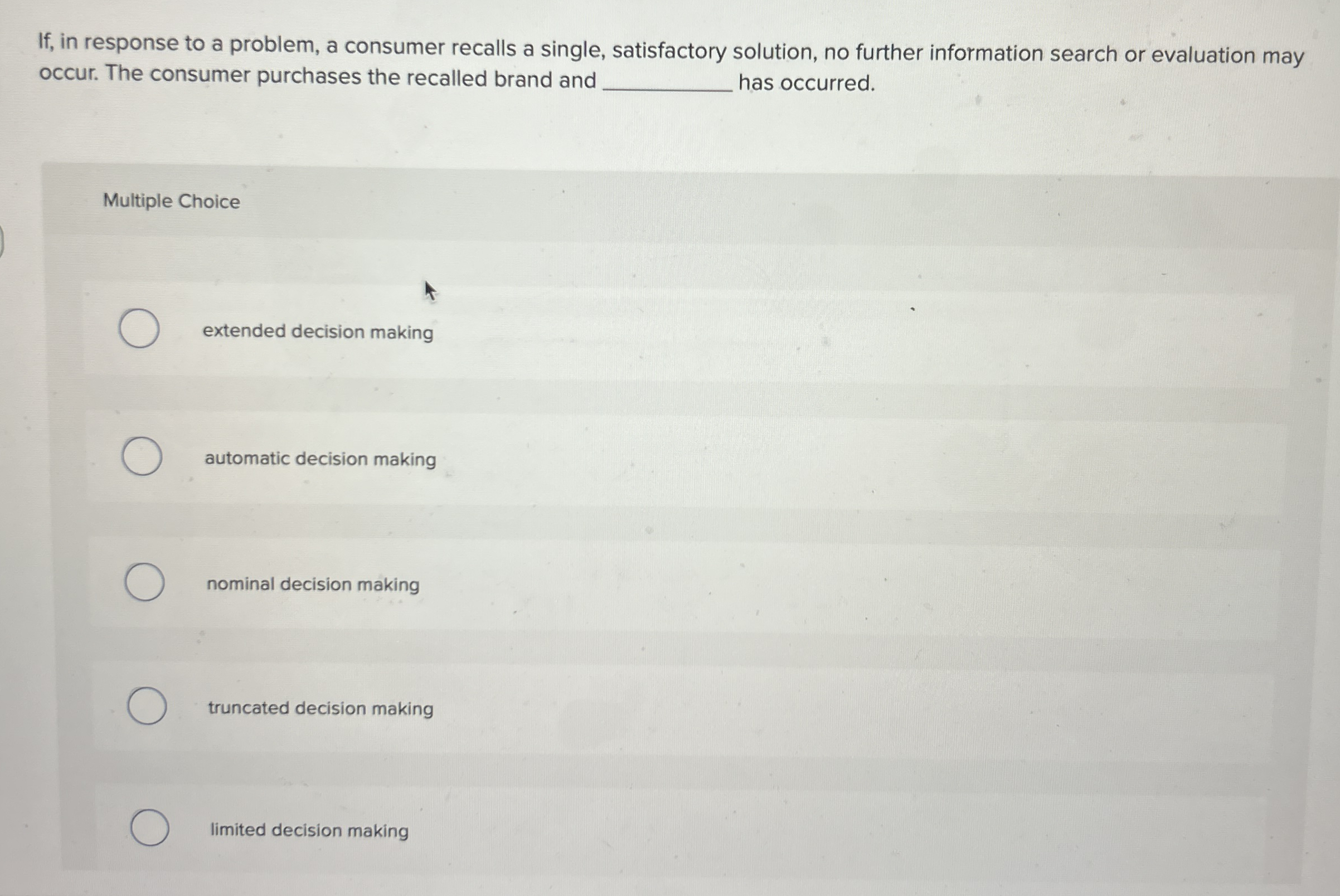 High Quality SOLUTION If, ﻿in response to a problem, a consumer recalls a | Chegg.com