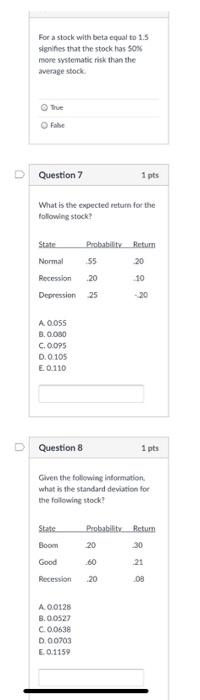 Solved For a stock with beta equal to 1.5 signies that the | Chegg.com