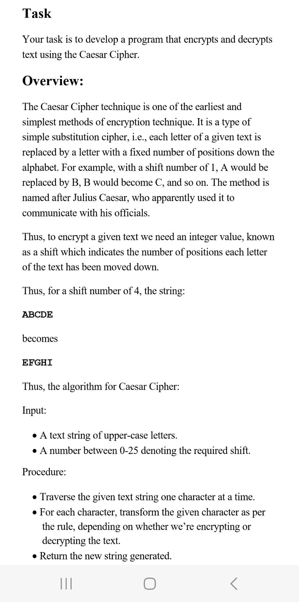 Solved Task Your Task Is To Develop A Program That Encrypts