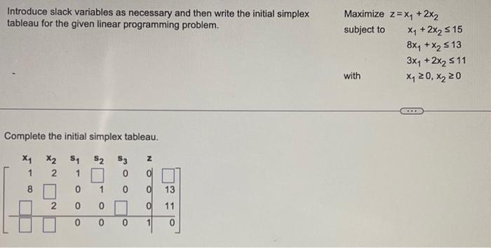 Solved Introduce slack variables as necessary and then write | Chegg.com