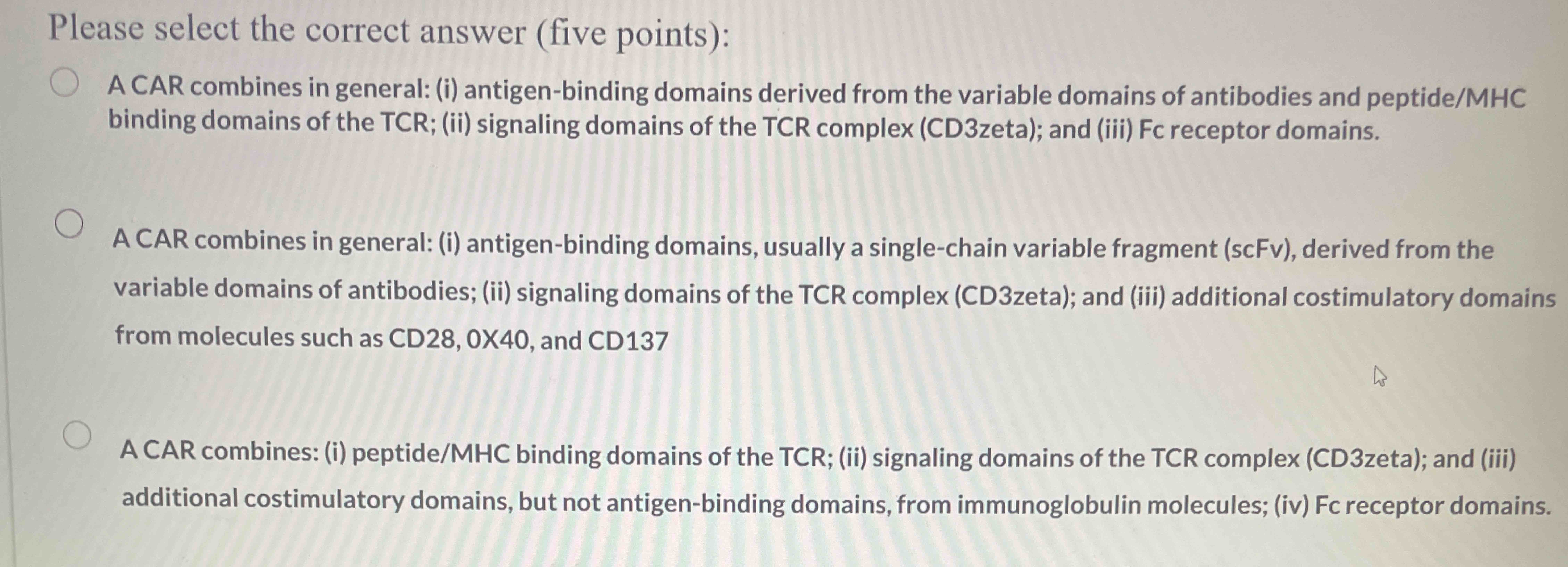 Solved Please select the correct answer (five points):A CAR | Chegg.com