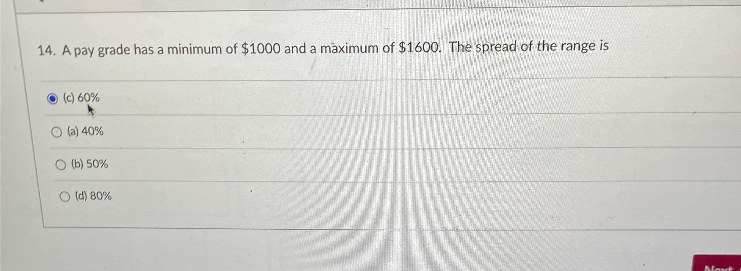 Solved A pay grade has a minimum of $1000 ﻿and a maximum of | Chegg.com