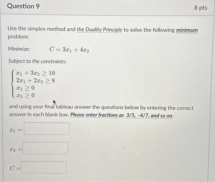 Solved Use the simplex method and the Duality Principle to | Chegg.com