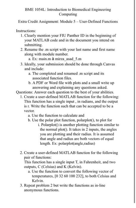 Solved BME 1054L: Introduction to Biomedical Engineering | Chegg.com