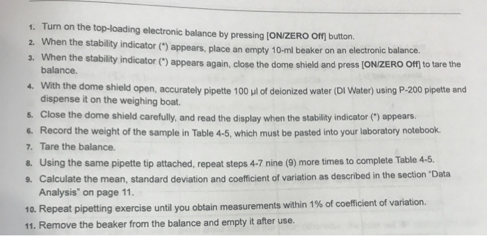 TABLE 4-5. Weights of 100 ul of water measured using | Chegg.com