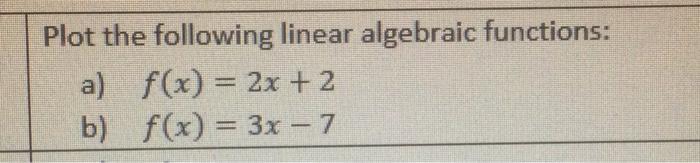 Solved Plot the following linear algebraic functions: a) | Chegg.com