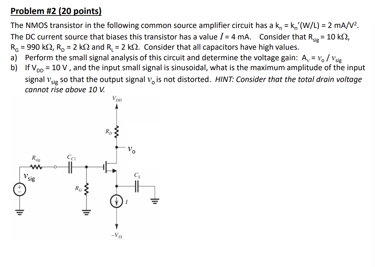 Solved The NMOS transistor in ﻿the following common source | Chegg.com