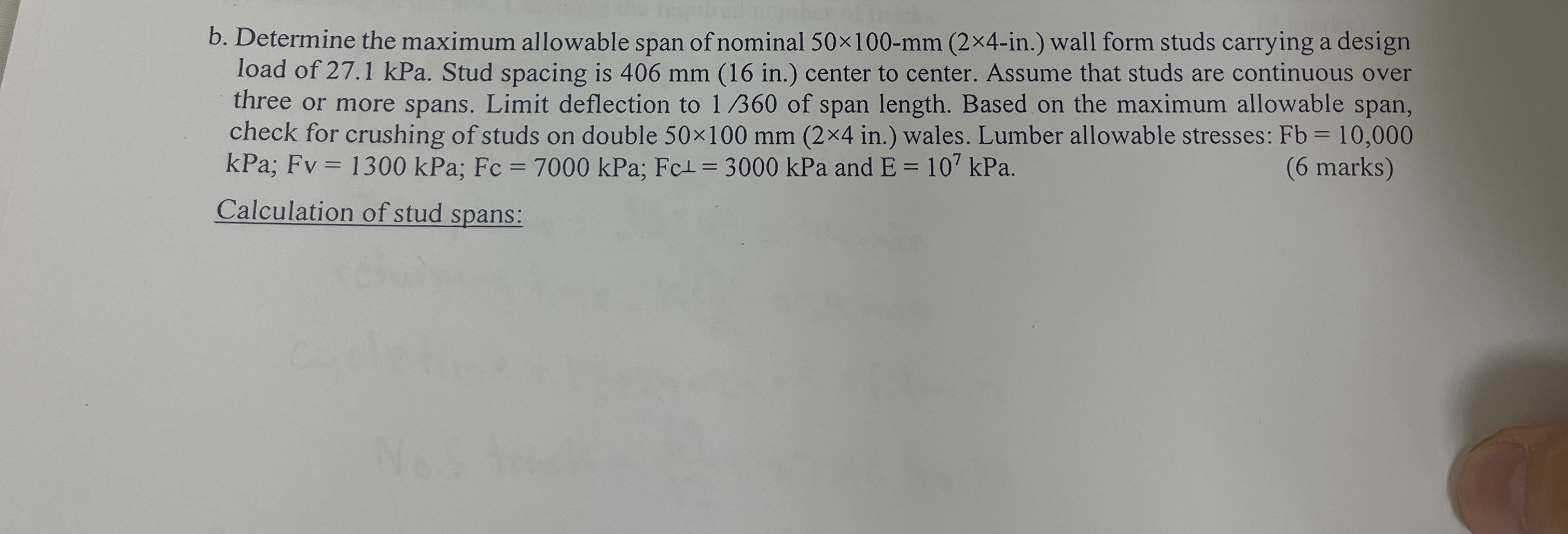 Solved b. ﻿Determine the maximum allowable span of nominal | Chegg.com