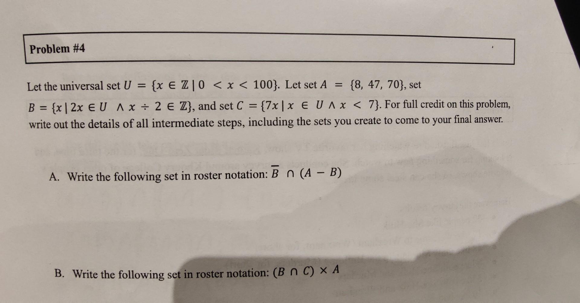Solved Let the universal set U={x∈Z∣0 | Chegg.com
