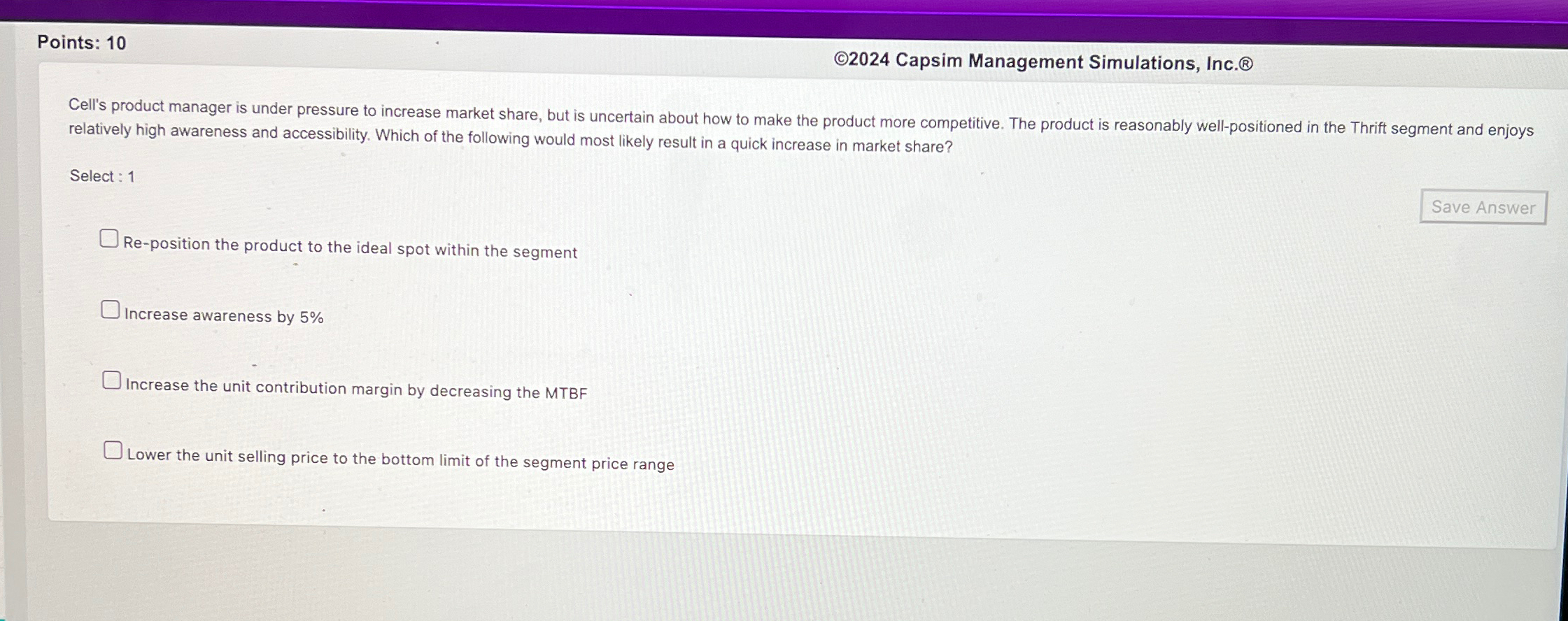Solved Points: 10(C2024 ﻿Capsim Management Simulations, | Chegg.com