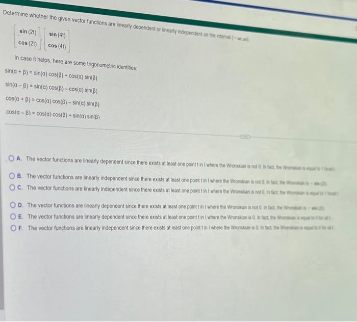 Solved Determine whether the given vector functions are | Chegg.com