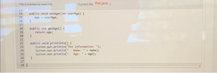 Solved The base class Pet has protected fieids petName, and | Chegg.com