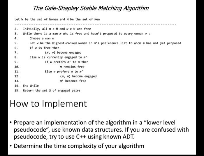 Solved The Gale-Shapley Stable Matching Algorithm Let w be | Chegg.com