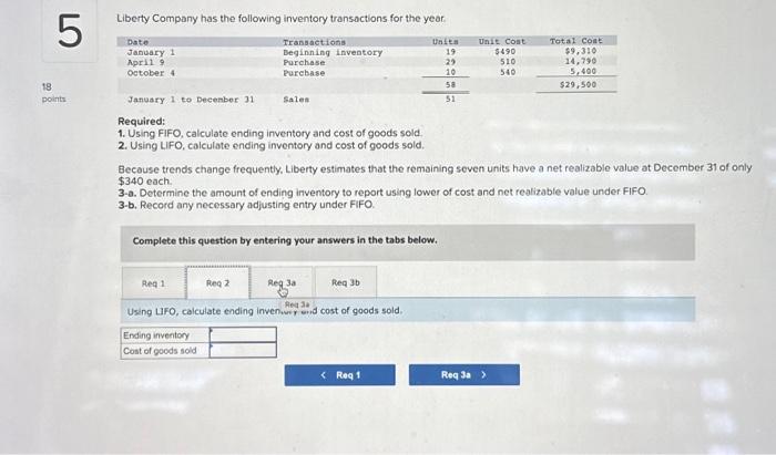Solved 5 18 points Liberty Company has the following | Chegg.com