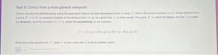 Solved Task 9: Conics from a more general viewpoint Conics | Chegg.com