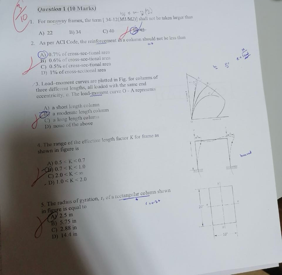 Solved Question 1 (10 ﻿Marks)For nonsway frames, the term | Chegg.com