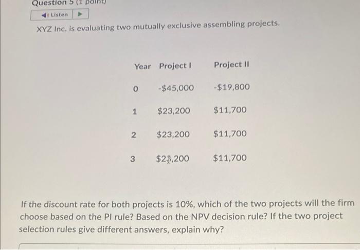 Solved XYZ Inc, is evaluating two mutually exclusive | Chegg.com