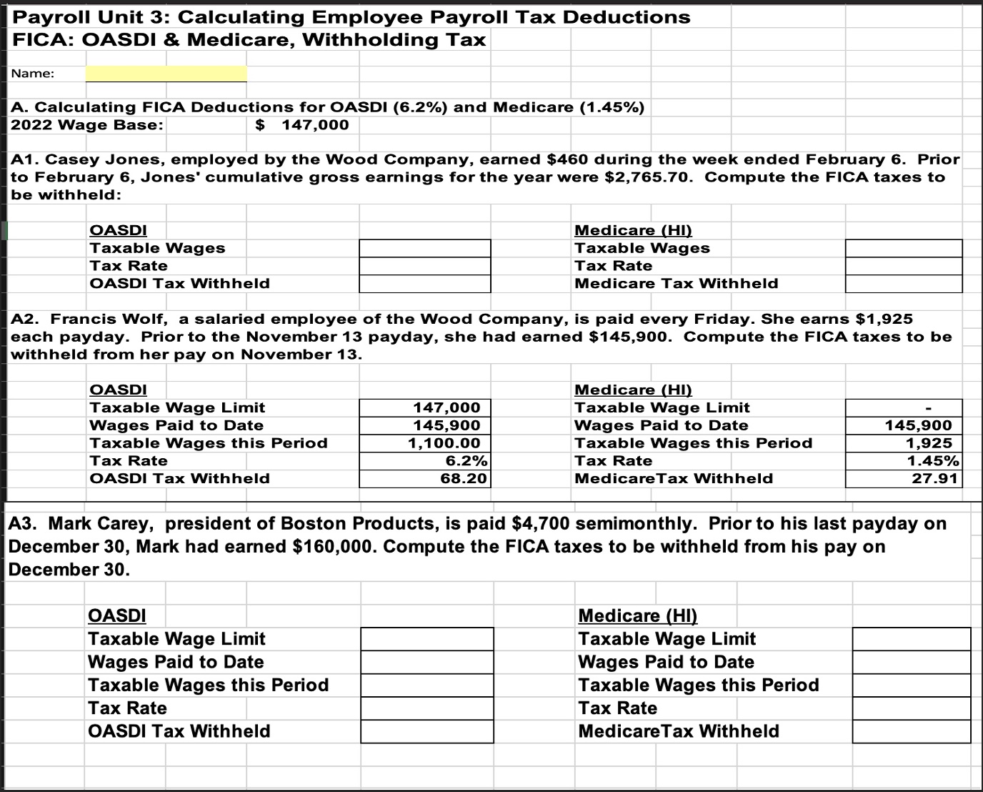 Solved Payroll Unit 3: Calculating Employee Payroll Tax | Chegg.com