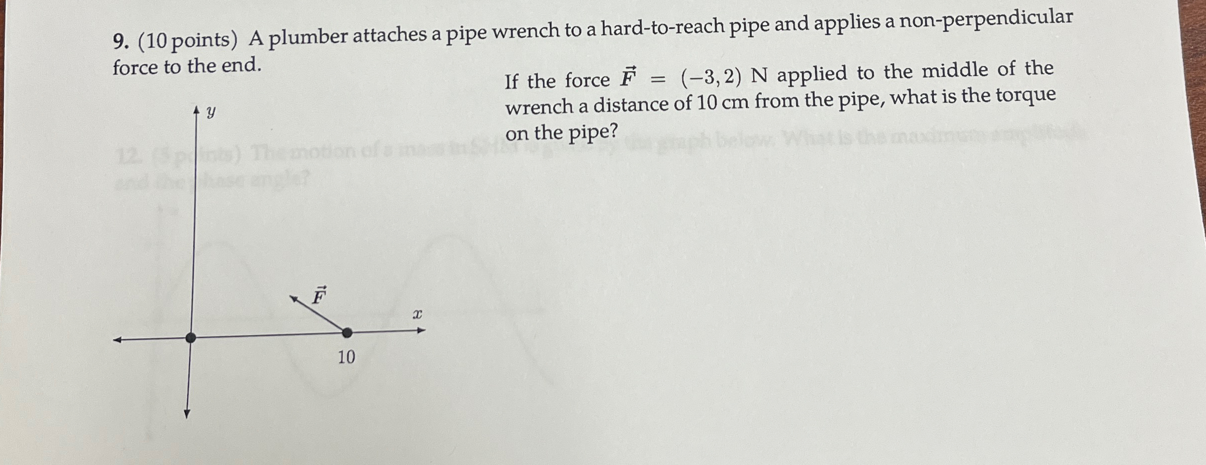 Solved (10 ﻿points) ﻿A plumber attaches a pipe wrench to a | Chegg.com
