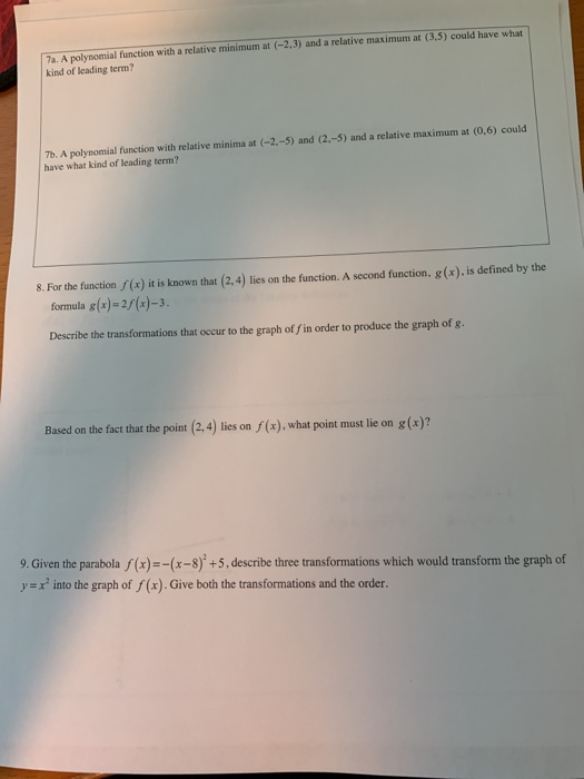 Solved 72. A polynomial function with a relative minimum at | Chegg.com