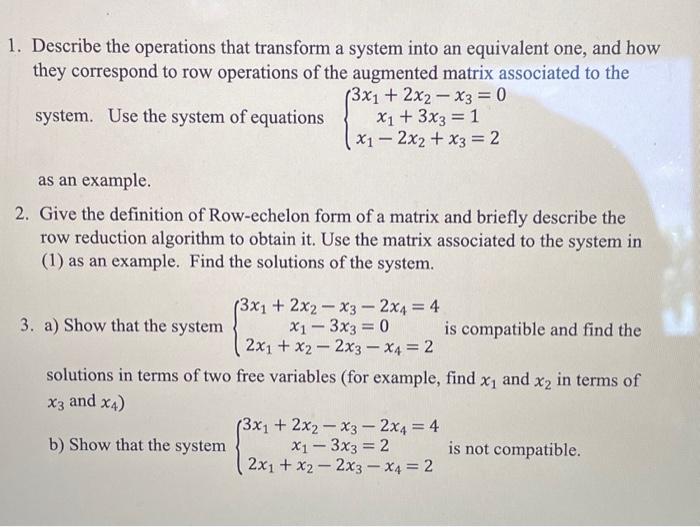 Solved 1. Describe the operations that transform a system | Chegg.com