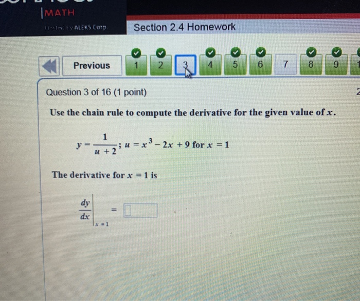 Solved IMATH ALEKS Corp Section 2.4 Homework Previous 1 2 4 | Chegg.com