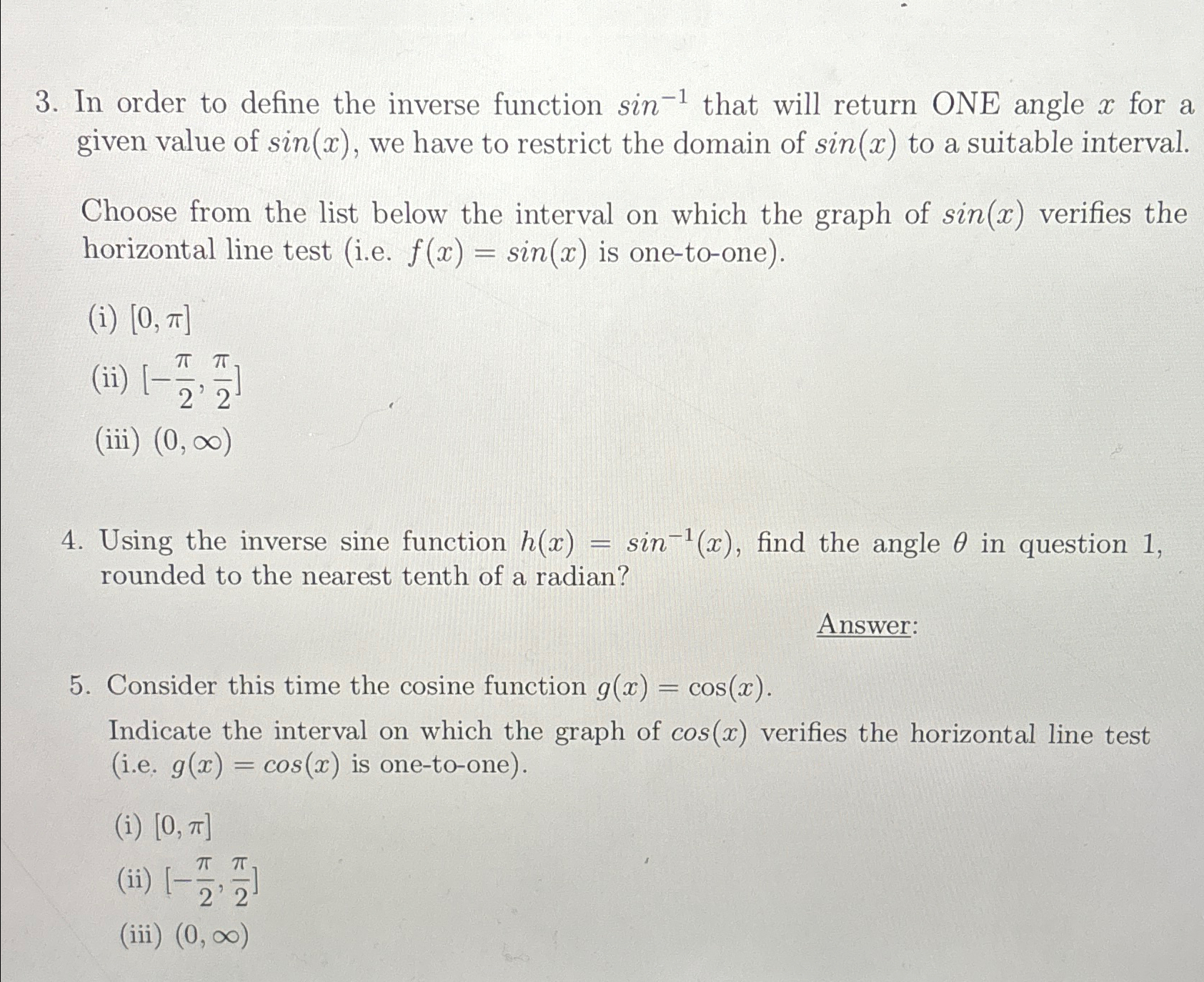 Solved In order to define the inverse function sin-1 ﻿that | Chegg.com