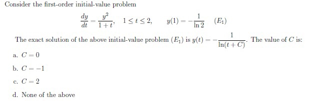 Solved Consider the first-order initial-value problem dy 1 | Chegg.com