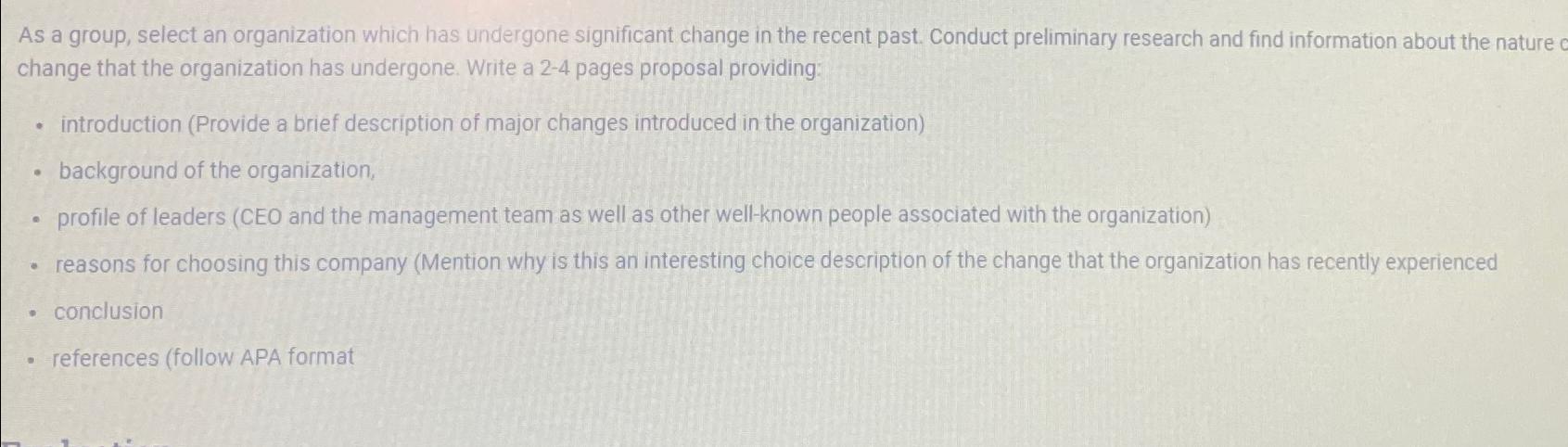 Solved As a group, select an organization which has | Chegg.com