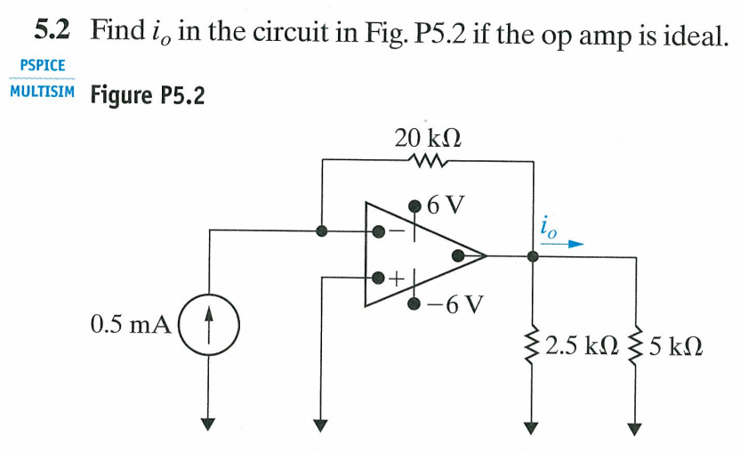 Solved 5.2 ﻿Find io ﻿in the circuit in Fig. P5.2 ﻿if the op | Chegg.com