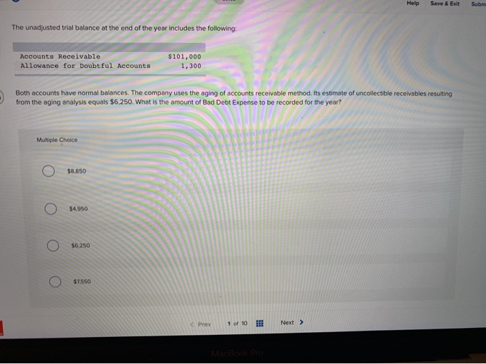 Solved Help Save & Exit Subm The unadjusted trial balance at | Chegg.com