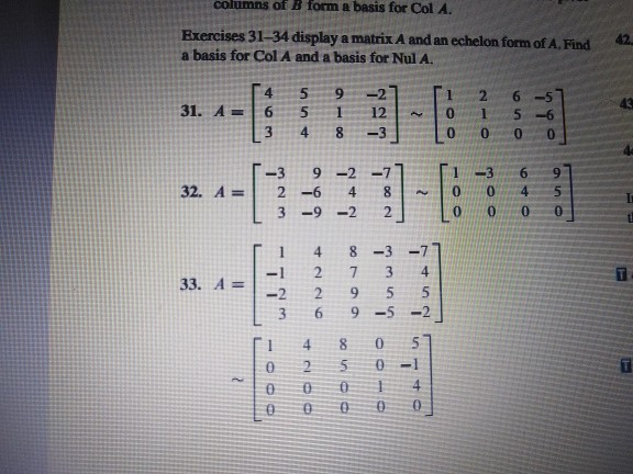 Solved columns of B form a basis for Col A. Exercises 31-34 | Chegg.com