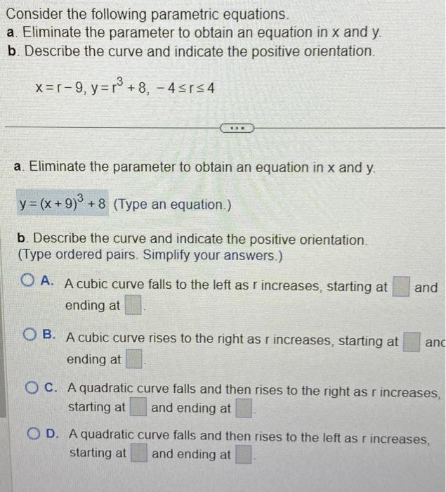 Solved Consider the following parametric equations. a. | Chegg.com