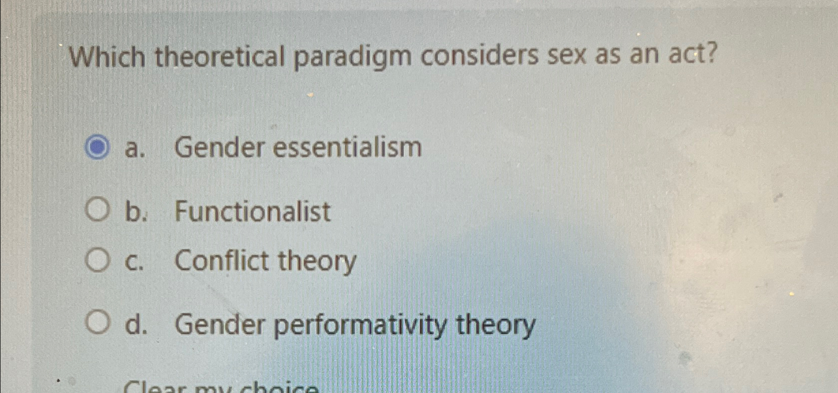 Solved Which Theoretical Paradigm Considers Sex As An Acta