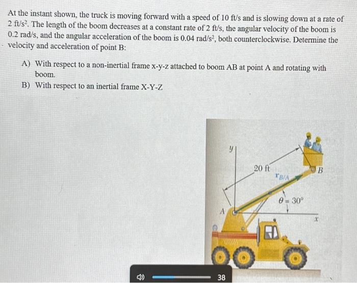 Solved At the instant shown, the truck is moving forward | Chegg.com