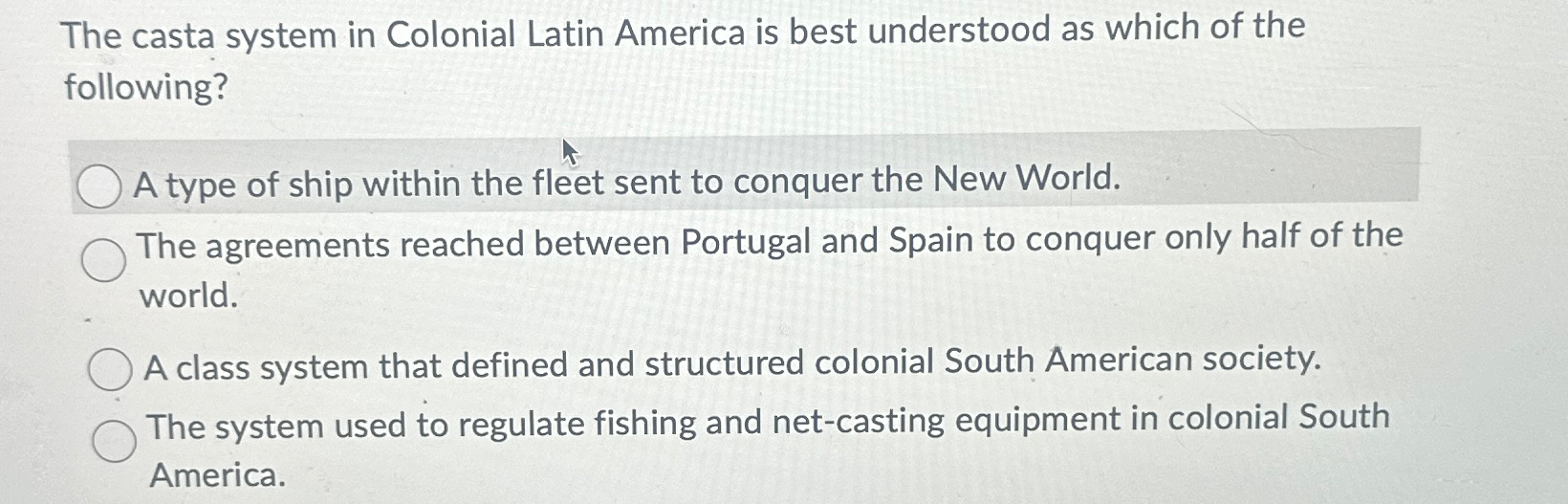 Solved The casta system in Colonial Latin America is best | Chegg.com