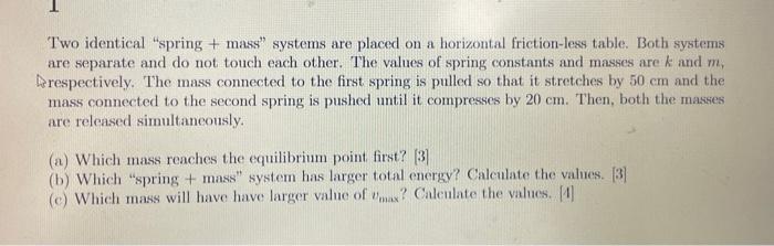 Solved Two identical "spring + mass" systems are placed on a | Chegg.com