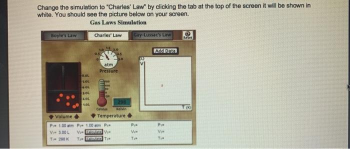 Change the simulation to Charles' Law" by clicking | Chegg.com