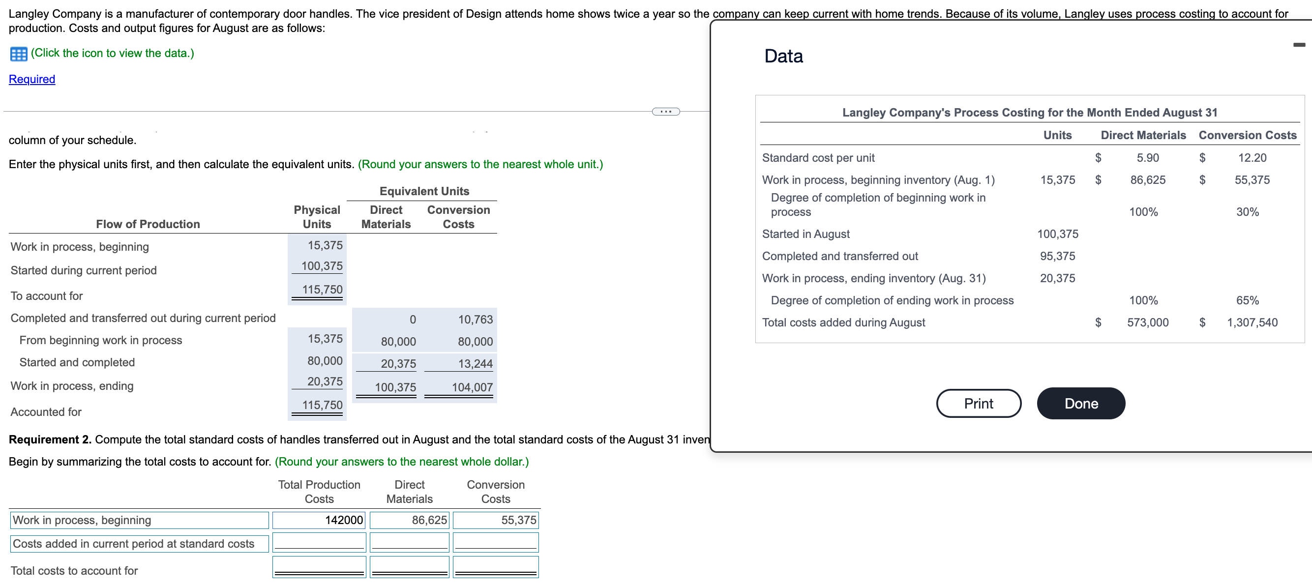 production. Costs and output figures for August are | Chegg.com
